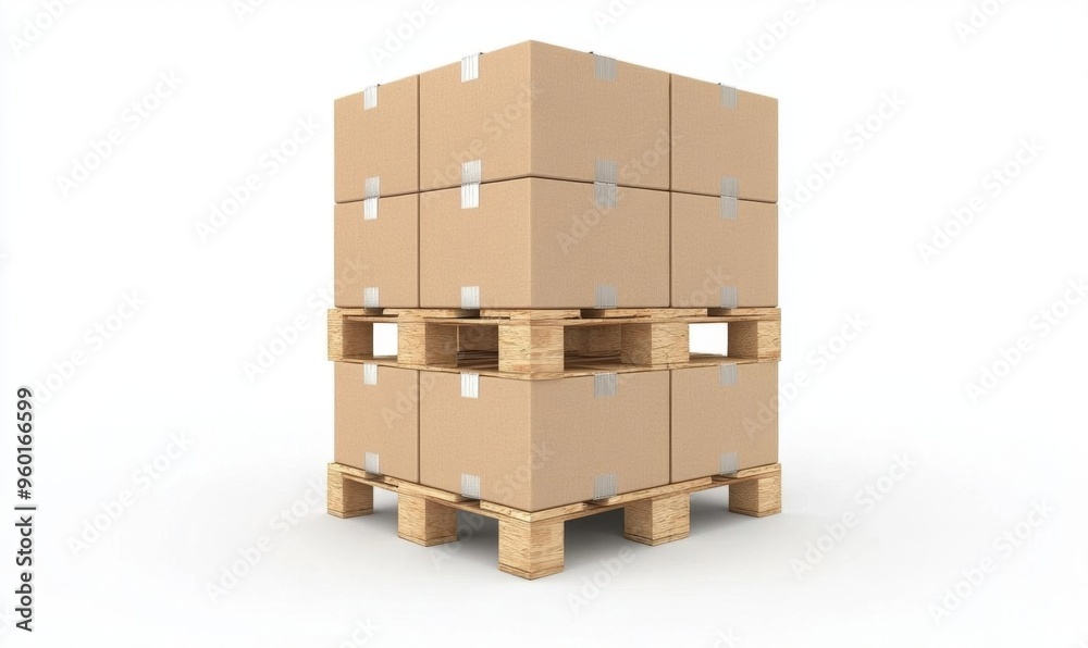 Efficient Logistics: Stacked Cardboard Boxes on Wooden Pallet. Creative ...