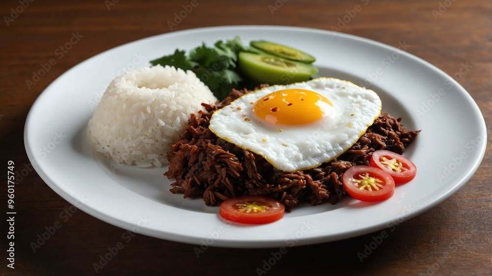 filipino rice dish tapsilog isolated on a ceramic plate, concept for ...