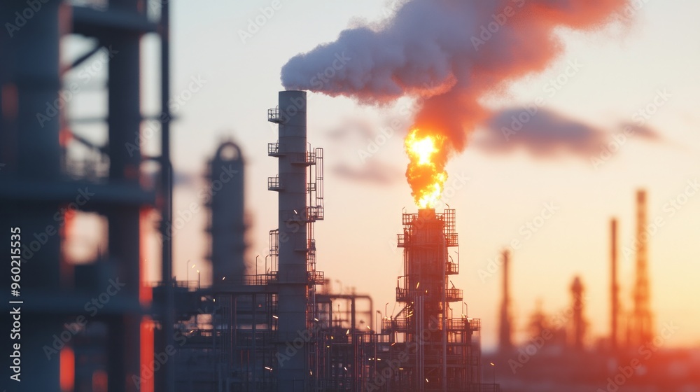 Detailed view gas flare stack refinery highlighting process burning ...