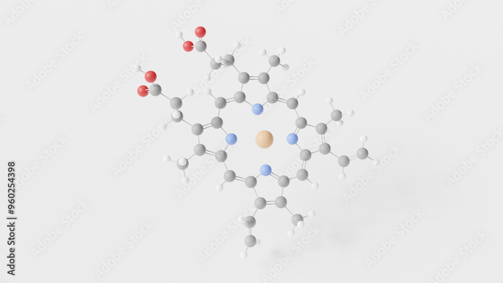 heme b molecule 3d, molecular structure, ball and stick model ...