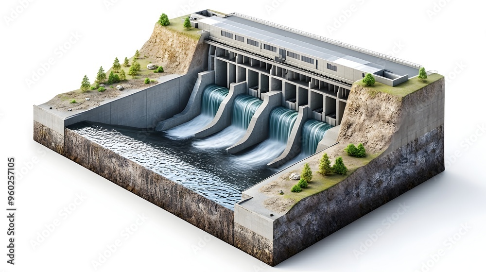 Cross-Sectional Diagram of Hydroelectric Dam Showing Internal Structure ...