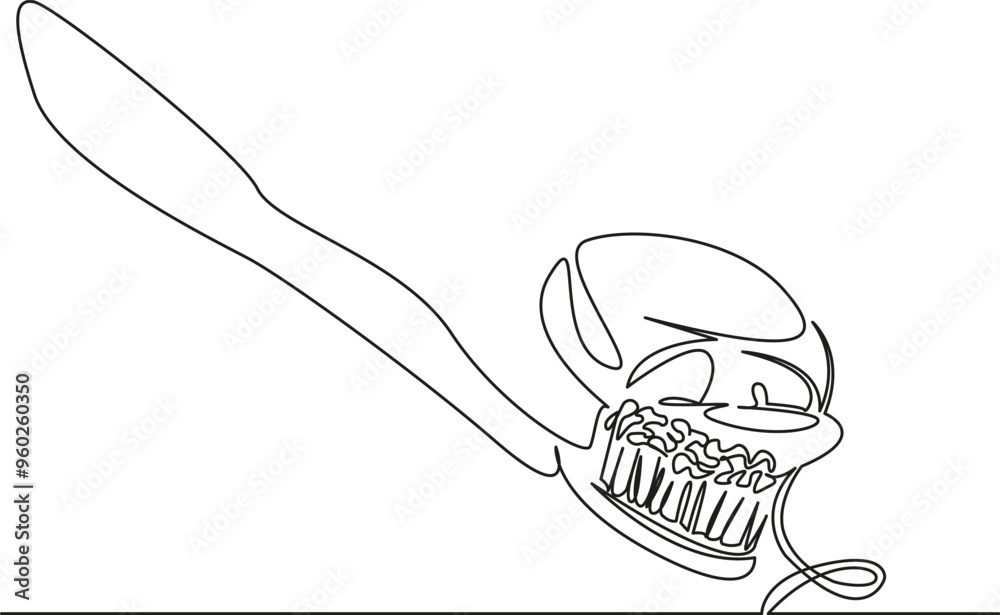 One continuous single drawing line art flat doodle toothbrush, hygiene ...