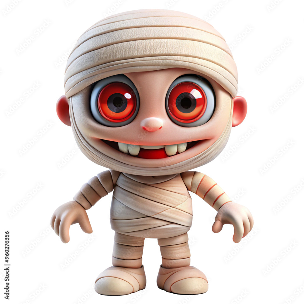 mummy mascot cute, Red big eye , big fang ,chibi , full color body ...