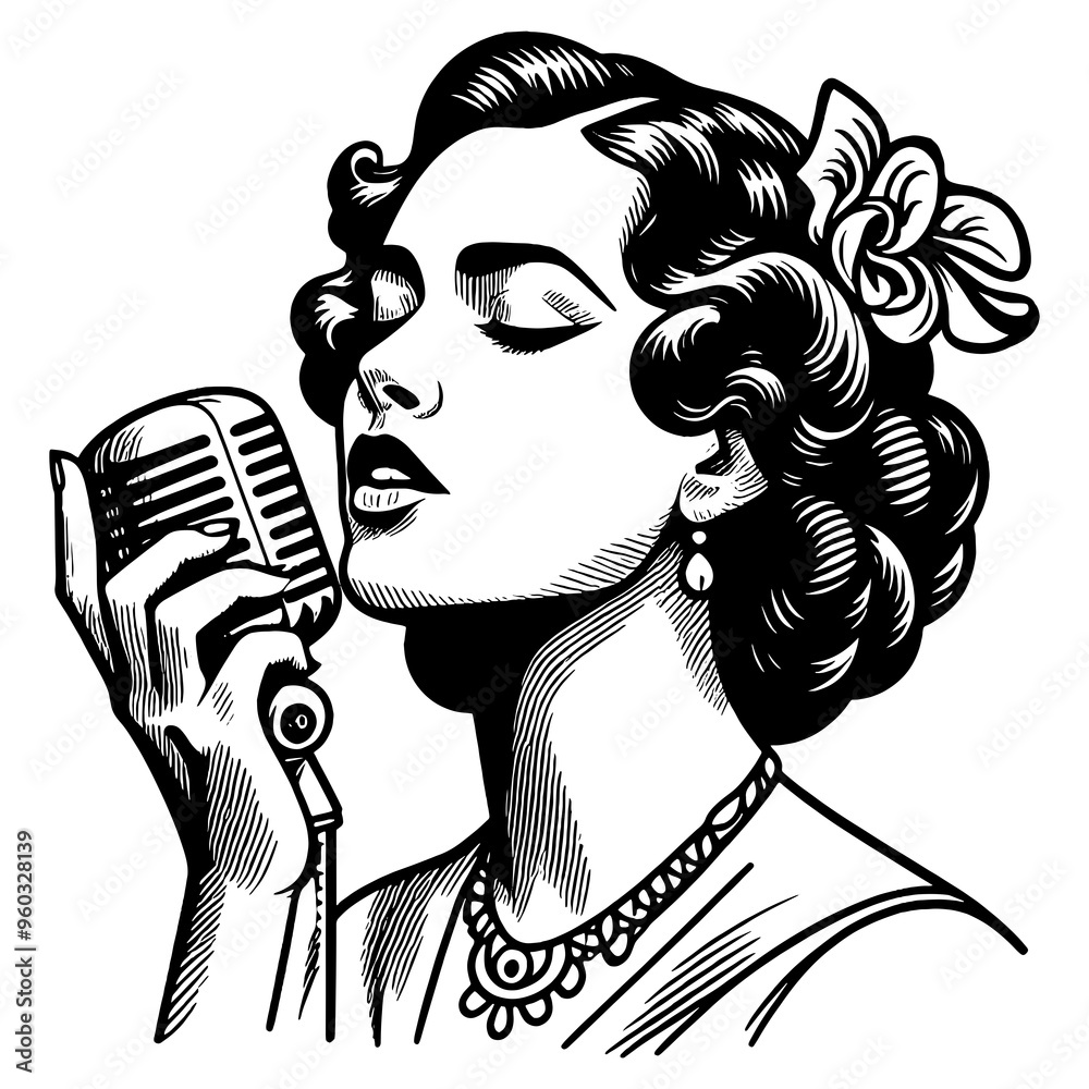 Fado singer Portugal Latina Singer with Vintage Microphone sketch ...
