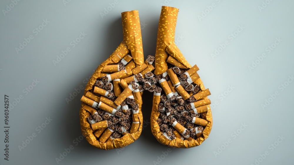 Symbolic depiction of unhealthy lungs filled with cigarette butts ...