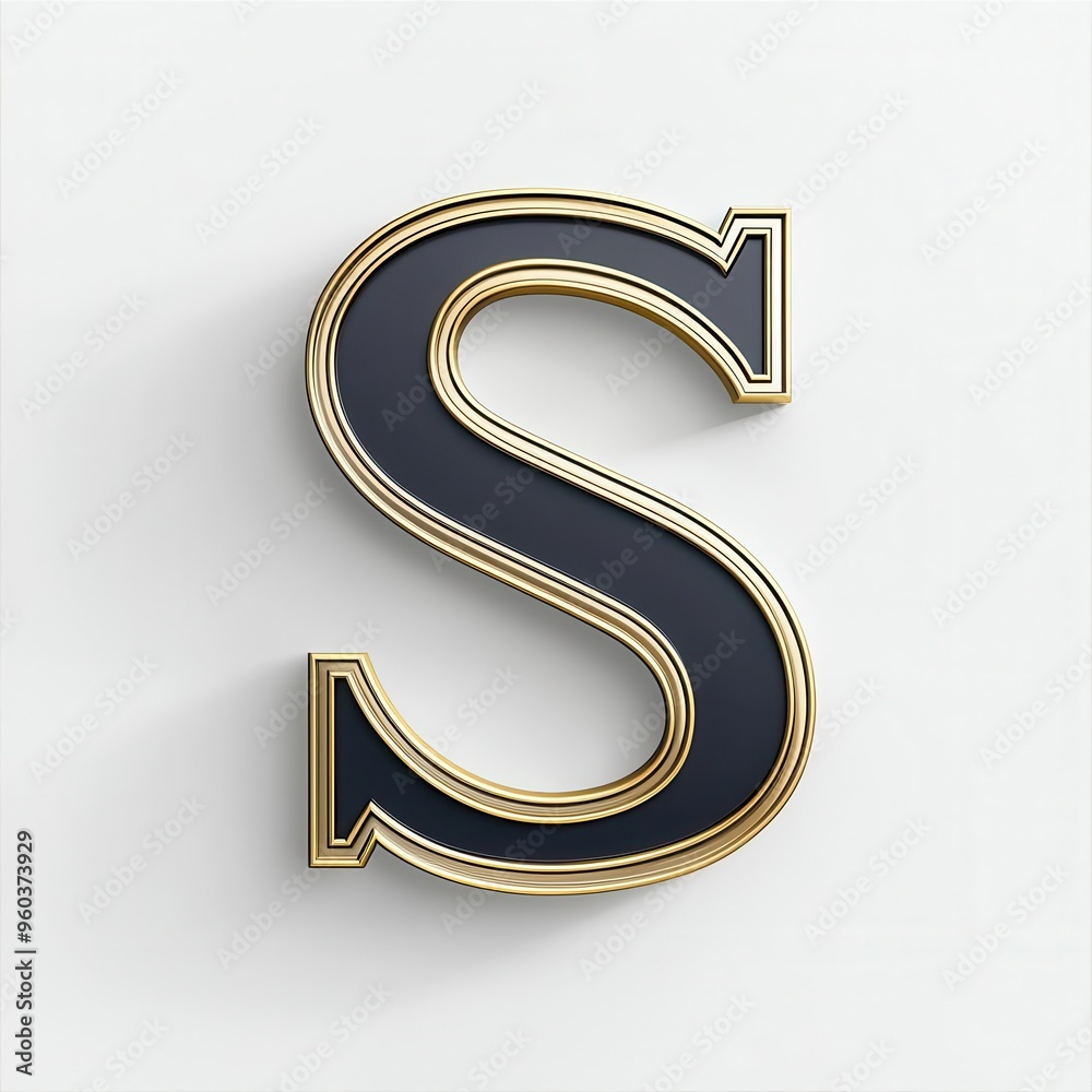 Stylish 3D letter 'S' design with a black and gold color scheme ...