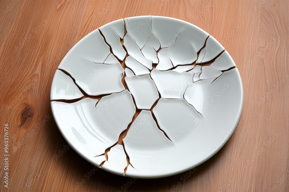 Broken plate, fragile materials, easy to damage reminds us of the ...