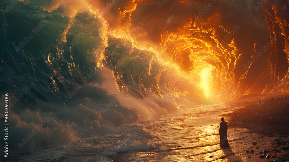 Ilustrace Visualize the grand moment of the Red Sea parting, as Moses ...