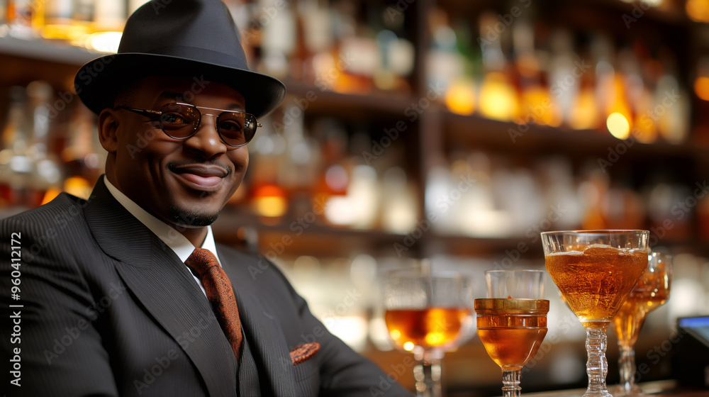 Black Man at Bar: Handsome Black Man in Expensive Suit Smiling at Bar ...