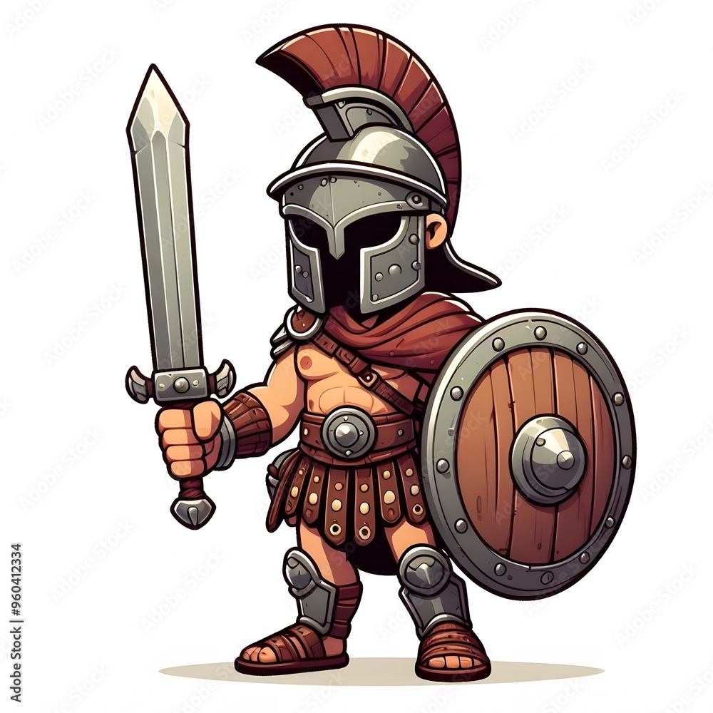 Cartoon Spartan Warrior Clipart - Cute Gladiator Character with Sword ...