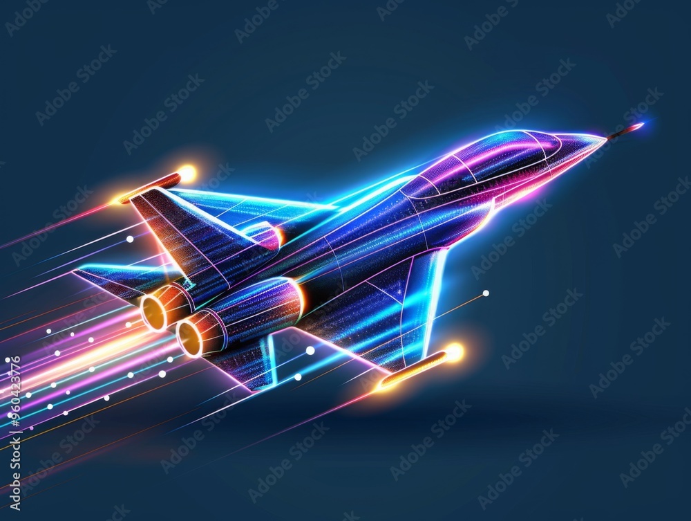 Digital high-speed fighter jet in low poly wireframe, smart Advanced ...