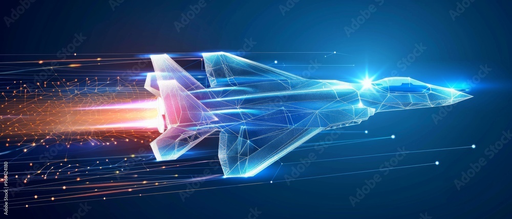 Digital high-speed fighter jet in low poly wireframe, smart Advanced ...