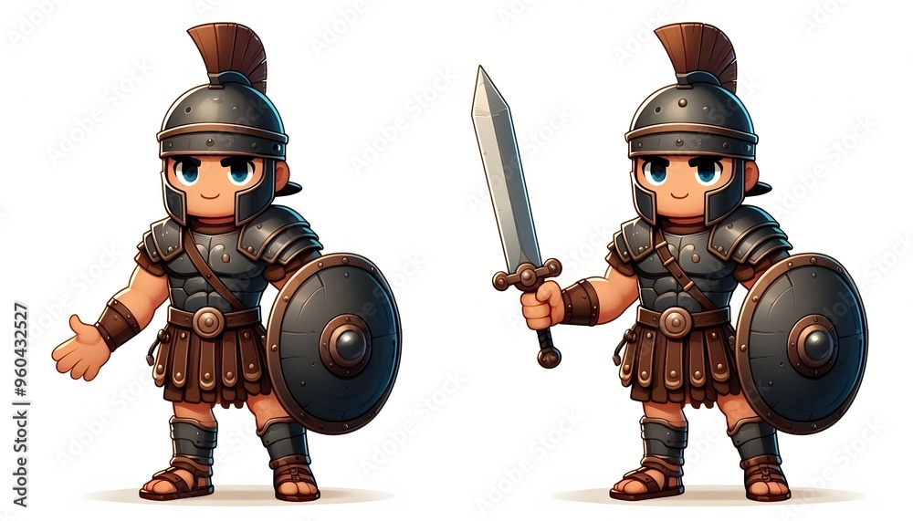 Cartoon Spartan Warrior Clipart - Cute Gladiator Character with Sword ...