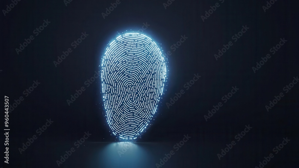 Fingerprint morphing into a QR code, representing digital ...