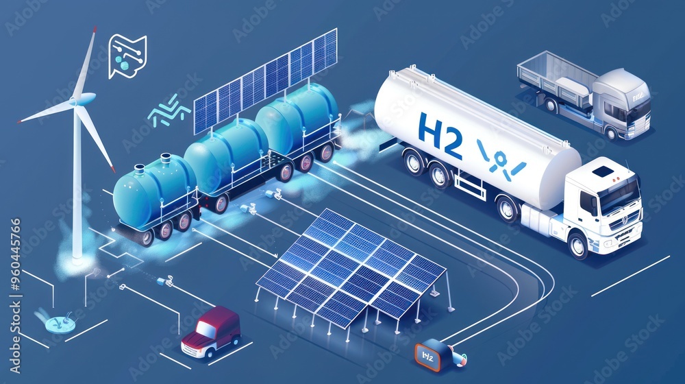 Ilustración de Stock Isometric Hydrogen energy car. Alternative energy and zero emission ...