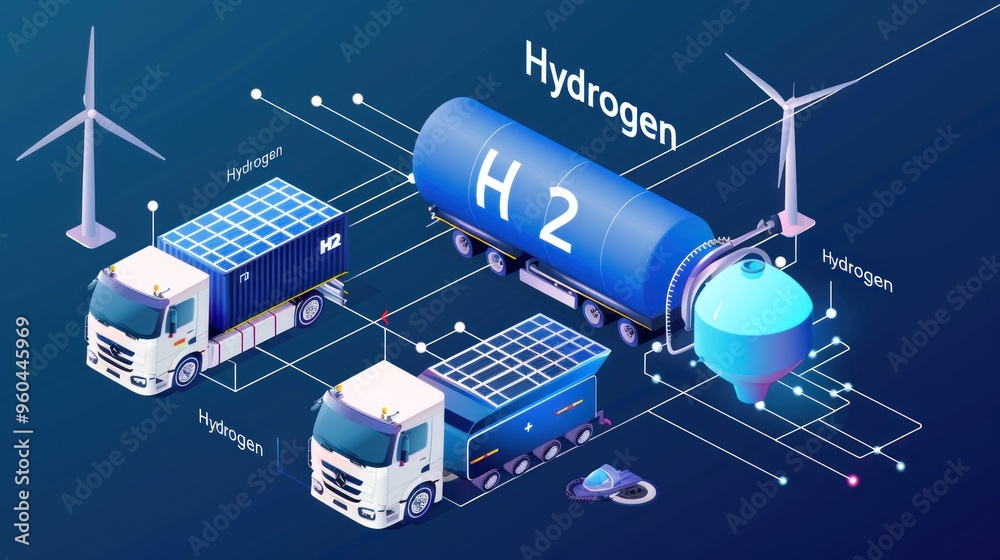 Isometric Hydrogen energy car. Alternative energy and zero emission ...
