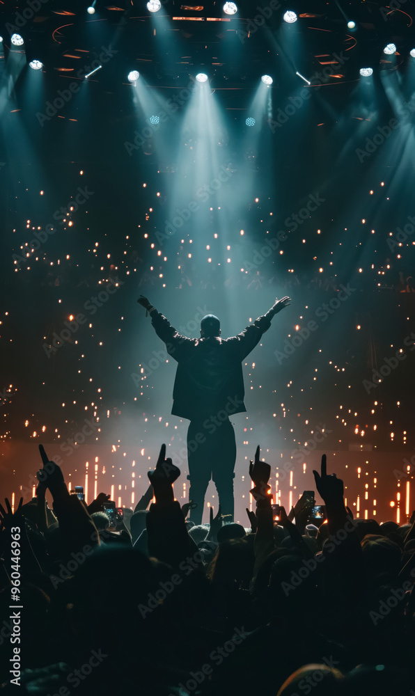 silhouette of black african american hip hop artist or rapper on ...