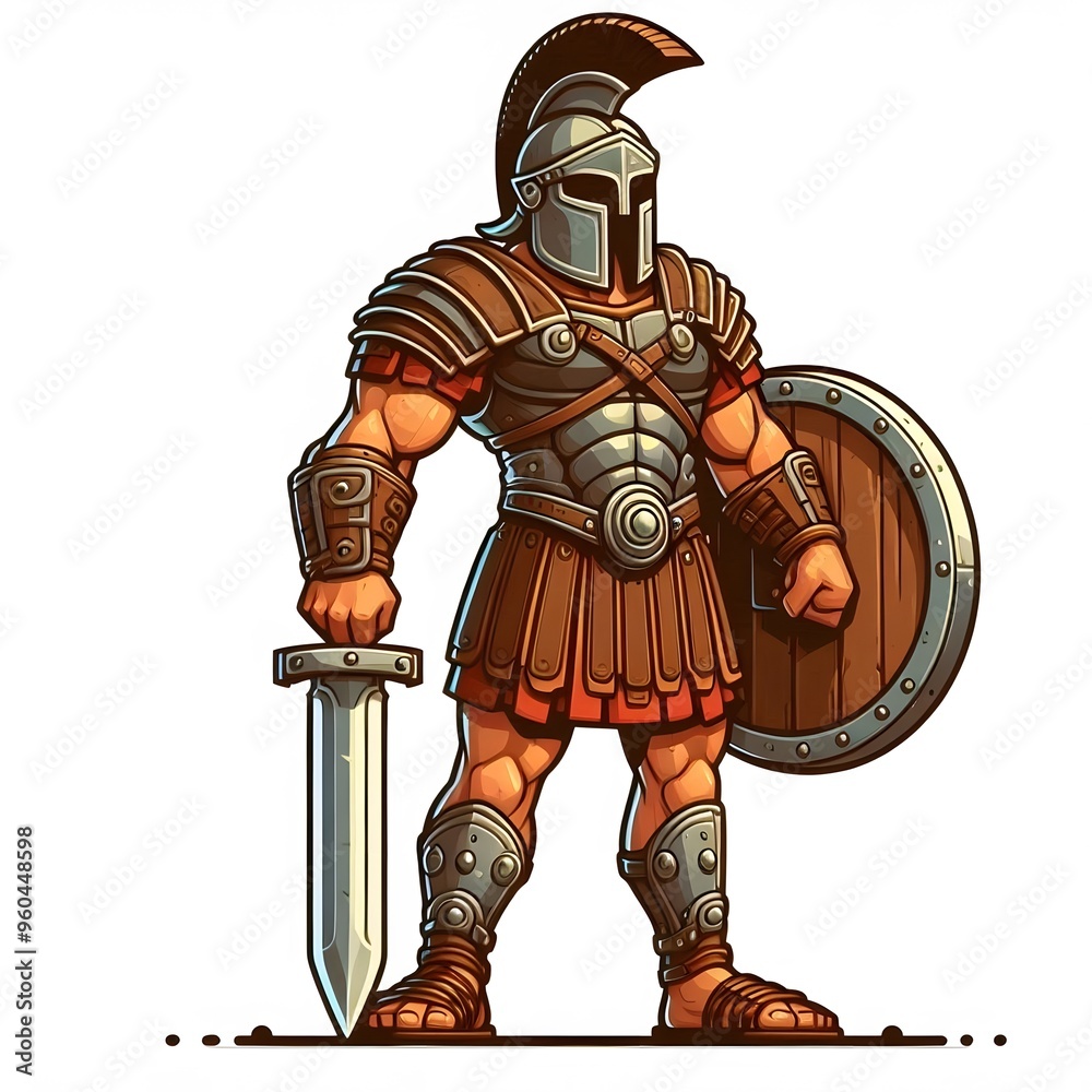Cartoon Spartan Warrior Clipart - Cute Gladiator Character with Sword ...