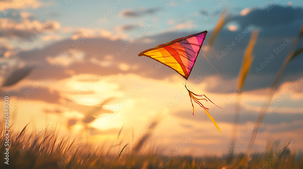 un papalote volando por el cielo en un hermoso atardecer libertad y ...