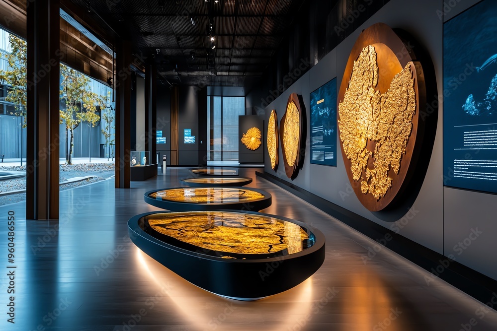 History museum gallery with a timeline of significant historical events, captured in a photo ...