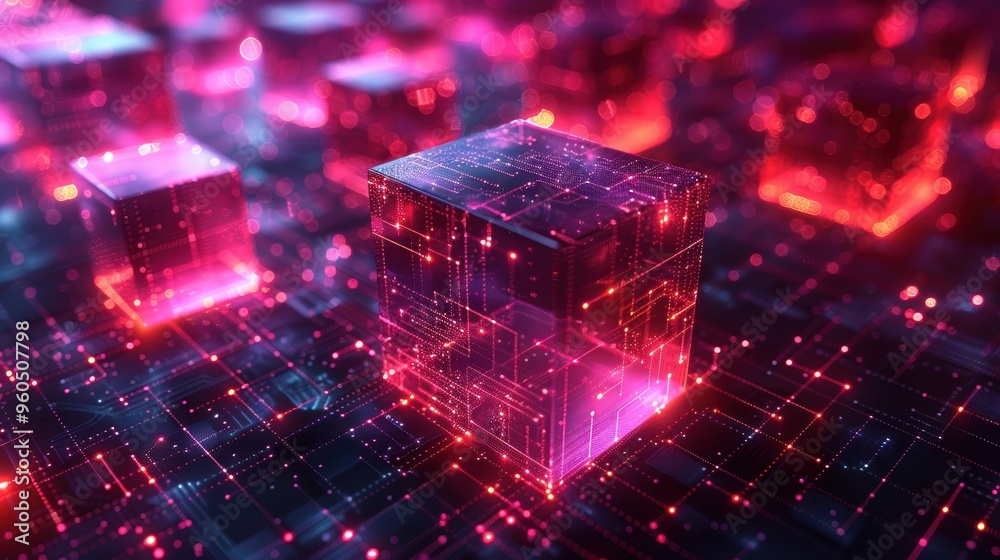 Futuristic LED Grid with Abstract Glare, Digital CPU Signals, Neon ...