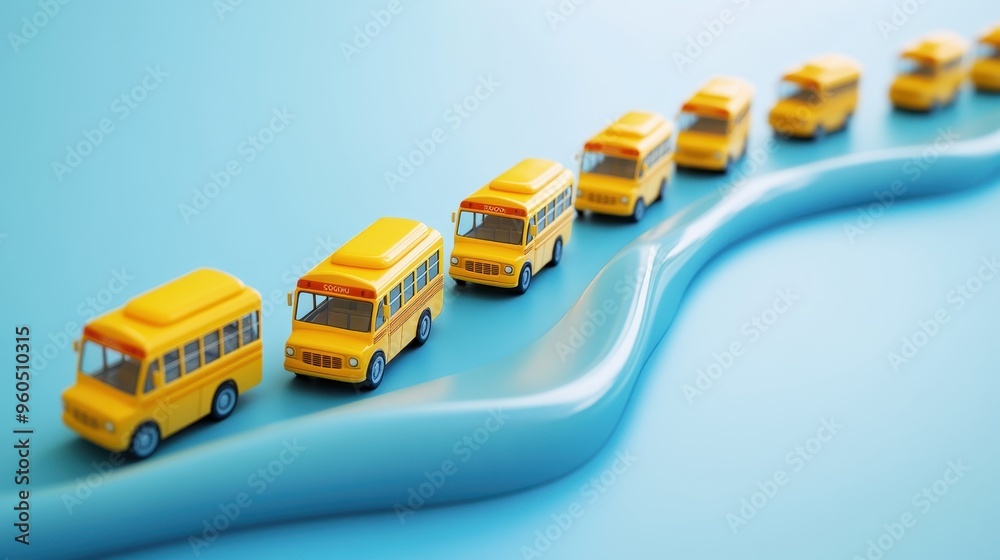 Education Journey: 3D School Buses in Wavy Formation Symbolizing ...