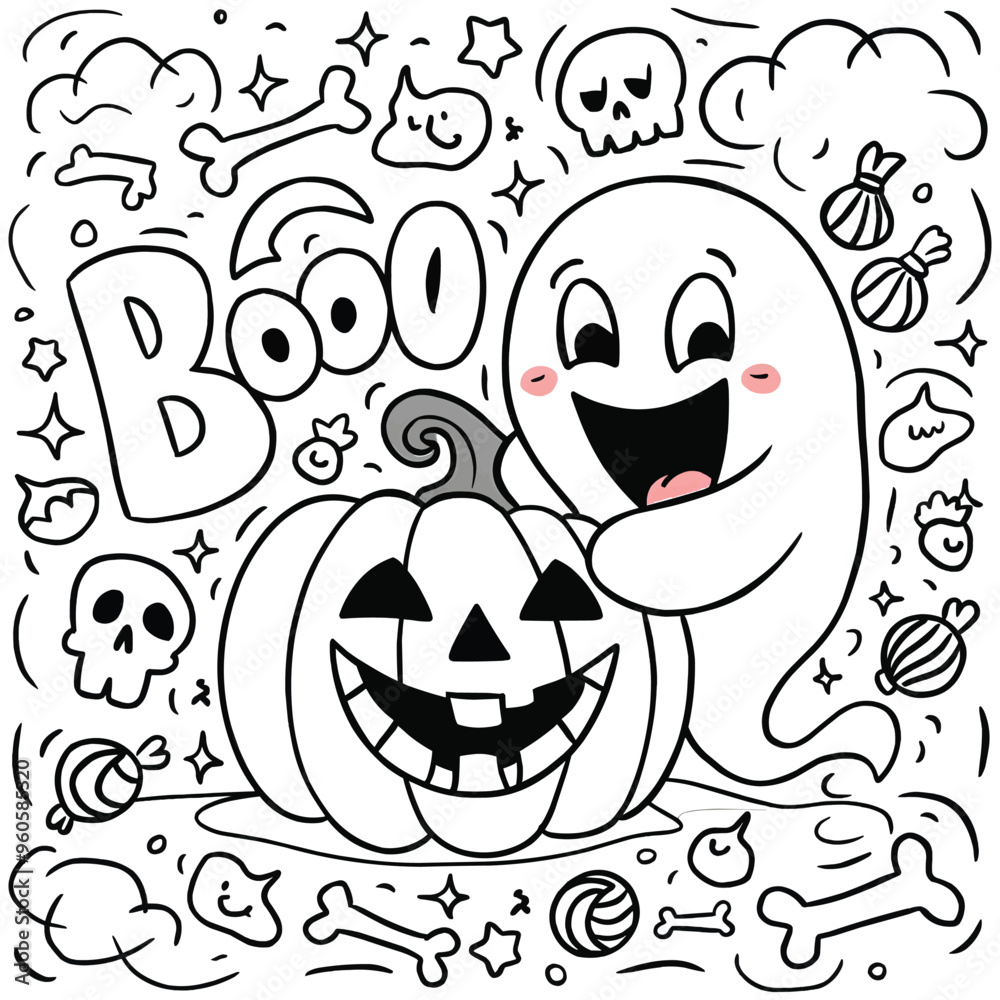 Cute and spooky Halloween coloring page for AI generates vector art ...