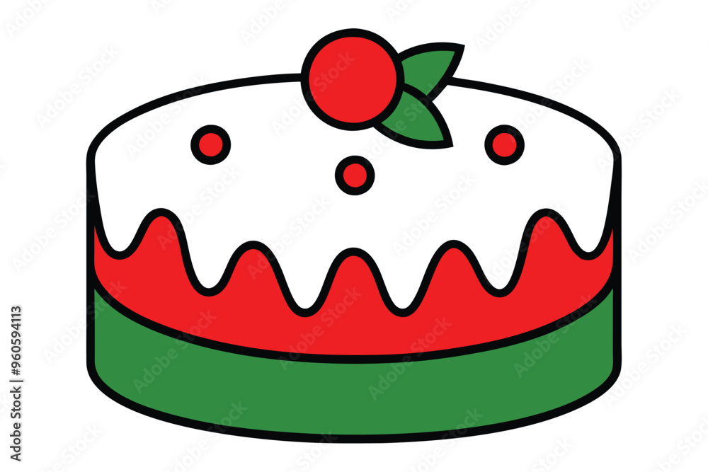 Christmas cake vector line art, clipart illustration with isolated on ...