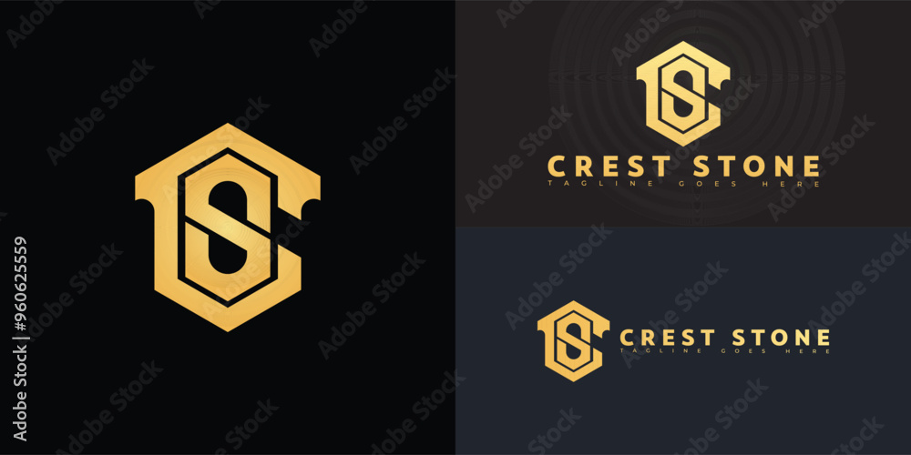 Modern hexagon vector initial letter CS or SC logo in gold color ...