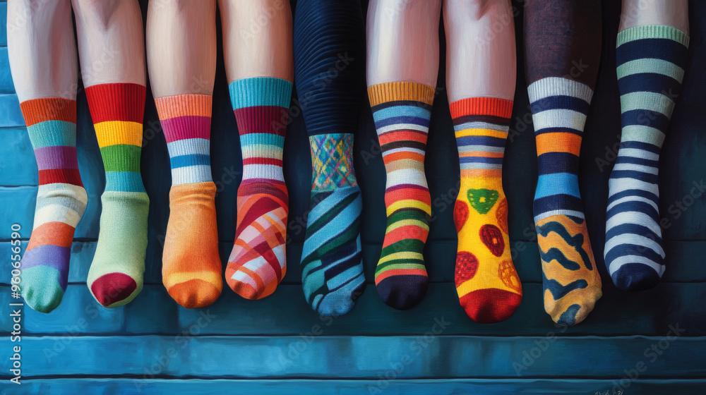 Illustrate socks being worn by people of all ages, from infants to the ...