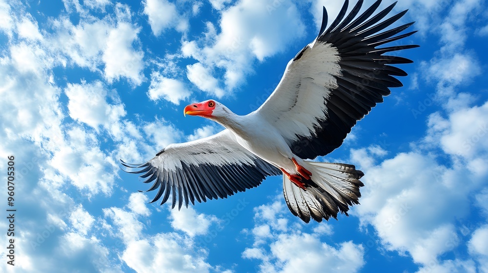Secretary Bird Flying Under Blue Sky, Photo Realistic, Wallpaper, Cover ...