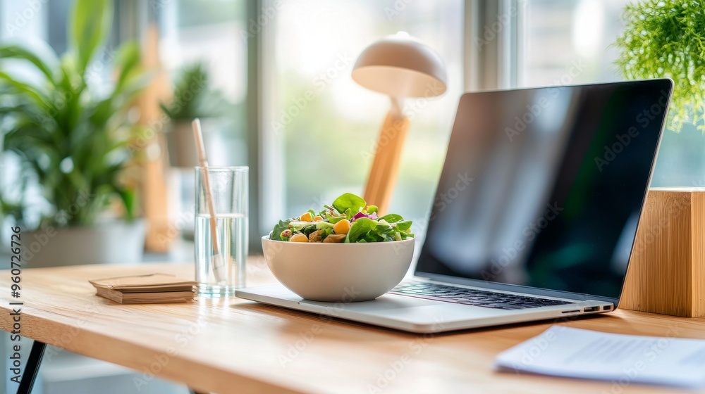 Contemporary Office Lunch Break Scene With Stylish Workspace And Desk ...
