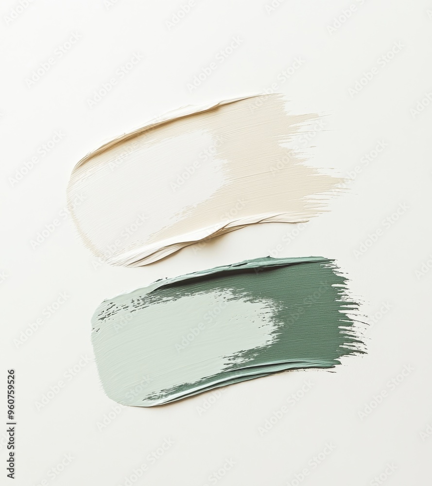 Neutral and sage green color swatches on a canvas showcasing soothing ...