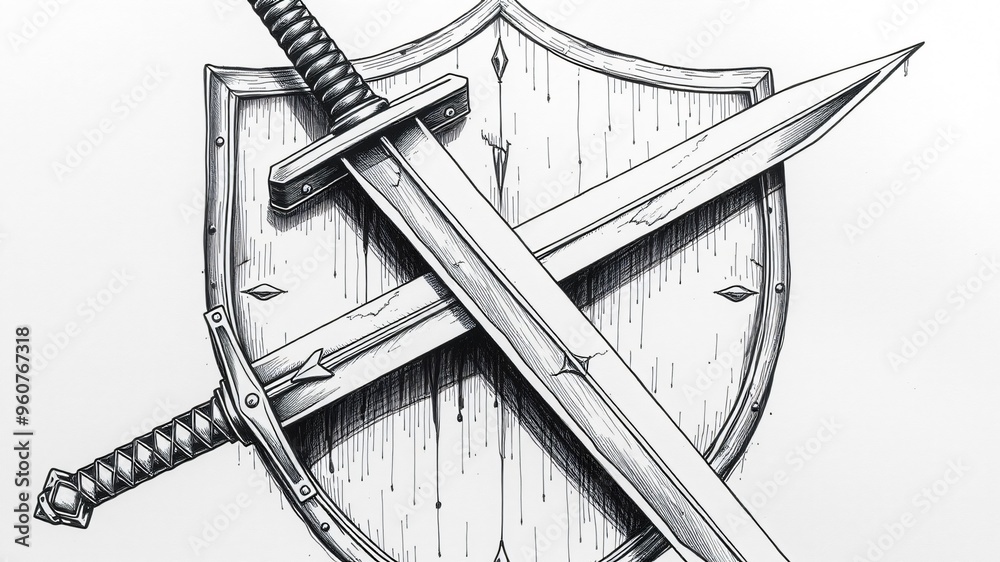 Crossed swords and shield design showcasing medieval weaponry in a ...