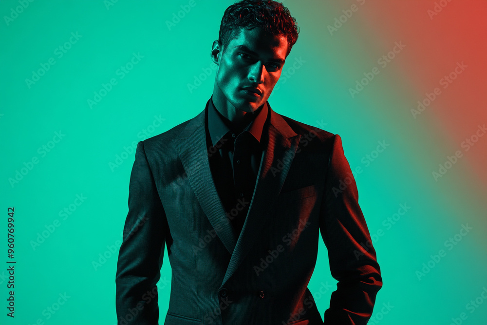 Mens Dark Gray Suit with Solid Neon Aqua Highlights, Modern Lifestyle ...