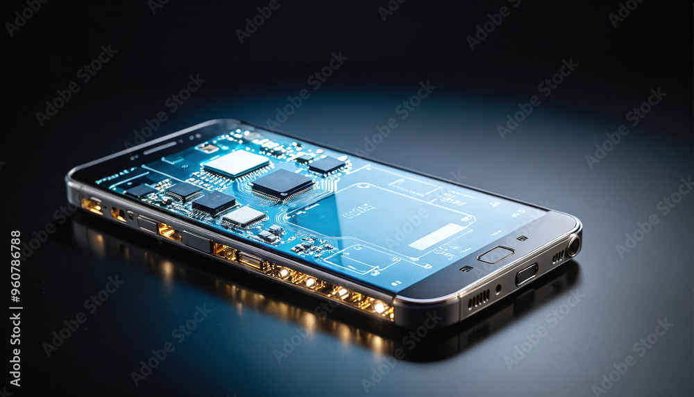 Illustrative fictional representation of a transparent cell phone shows ...