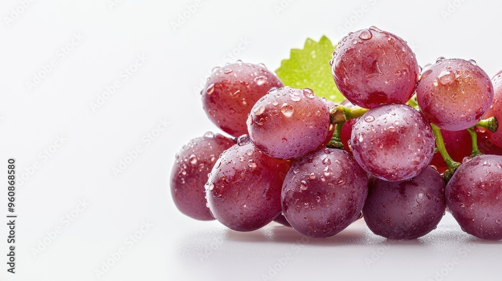 Export-quality grapes, arranged in a cluster with droplets of water on ...