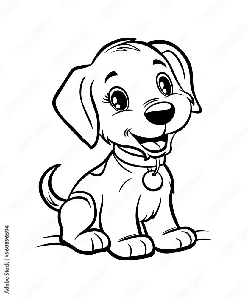 Cute cartoon puppy coloring page for kids, Vector illustration on white ...