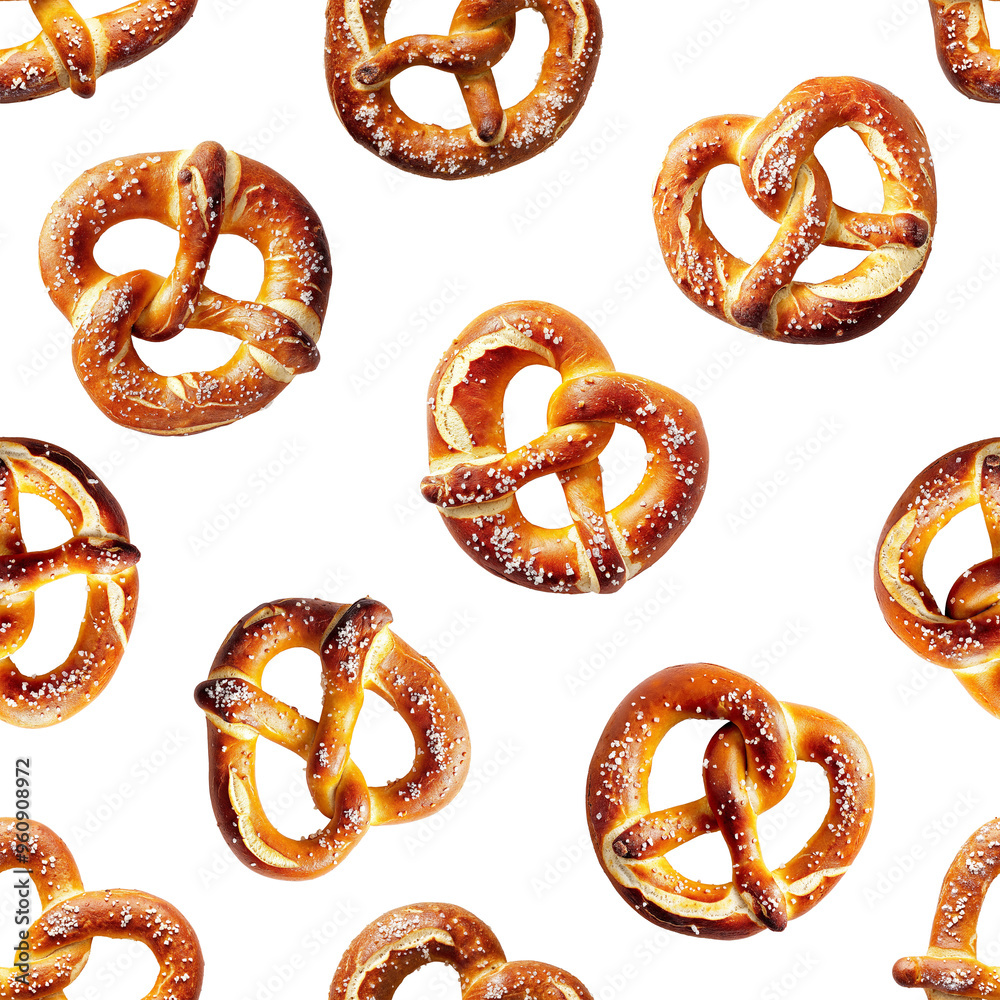 Seamless pattern of realistic Bavarian pretzels on a transparent ...