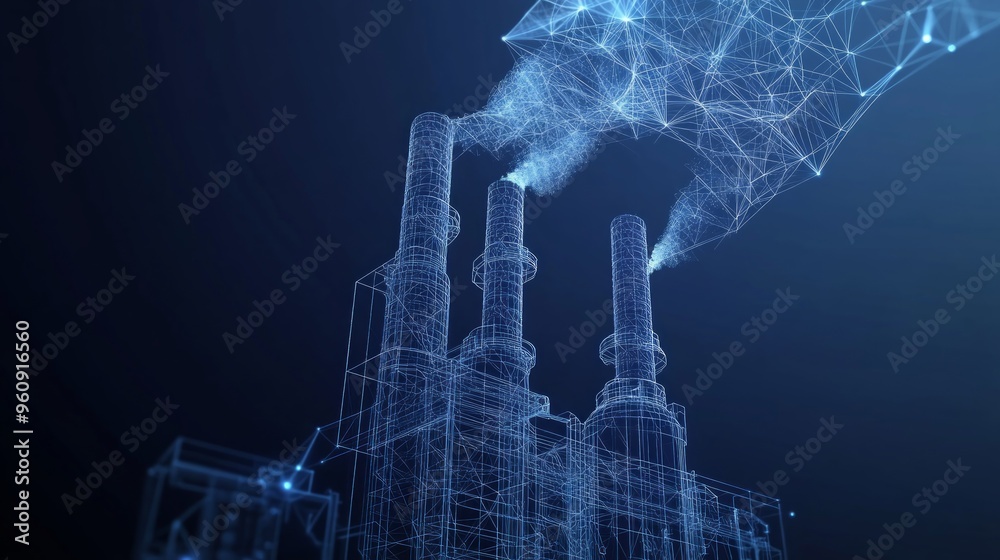 Ecological problem low poly art illustration. 3d polygonal factory ...