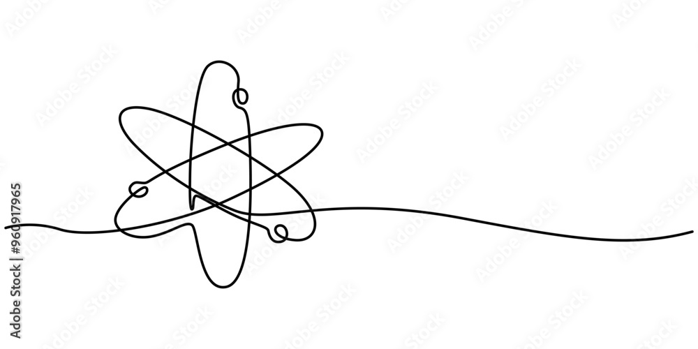Continuous Line Drawing Of Science Icon Hand Drawn Symbol Vector Illustration Quantum Physics