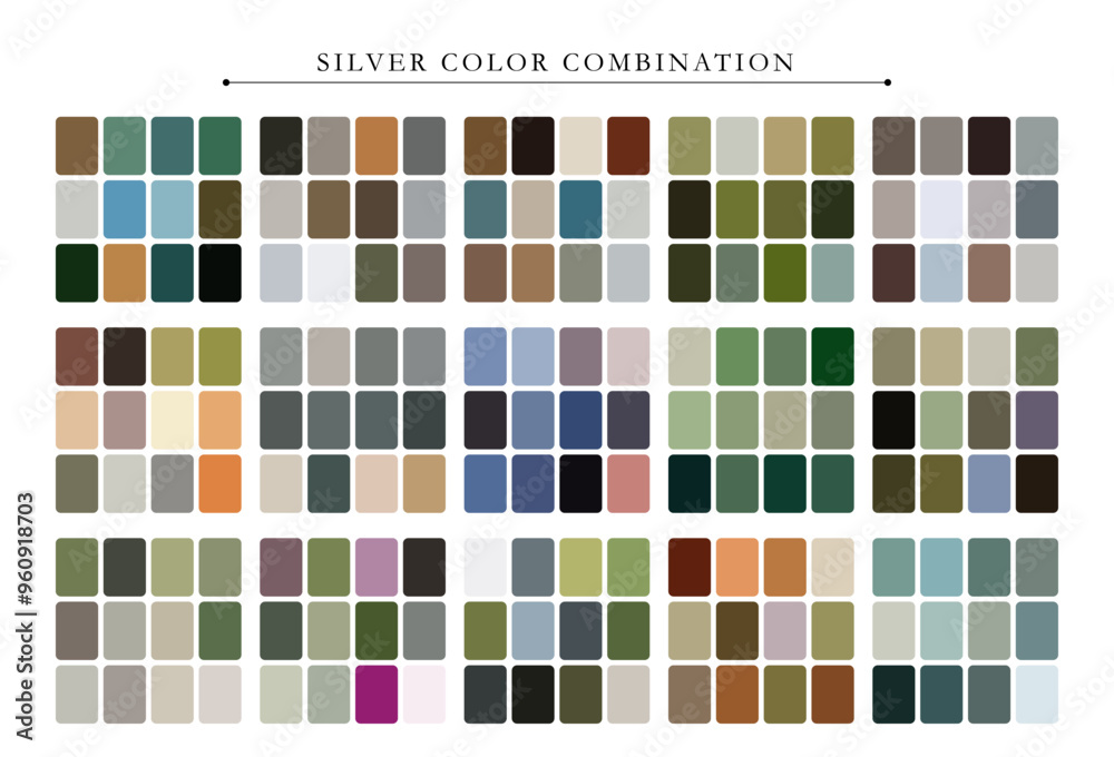 Silver tone color palette. Trend color palette guide template. Fit for ...