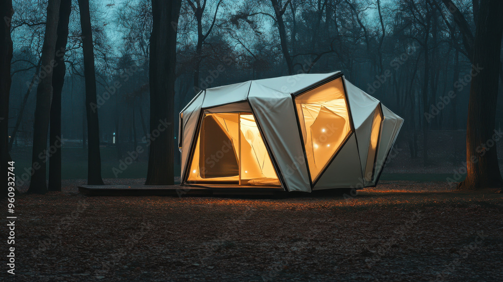 Cubic camping pod featuring trapezoidal and parallelogram forms, with ...