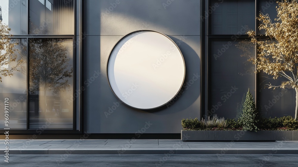 Blank oval store signage design mockup isolated, brushed aluminum badge ...