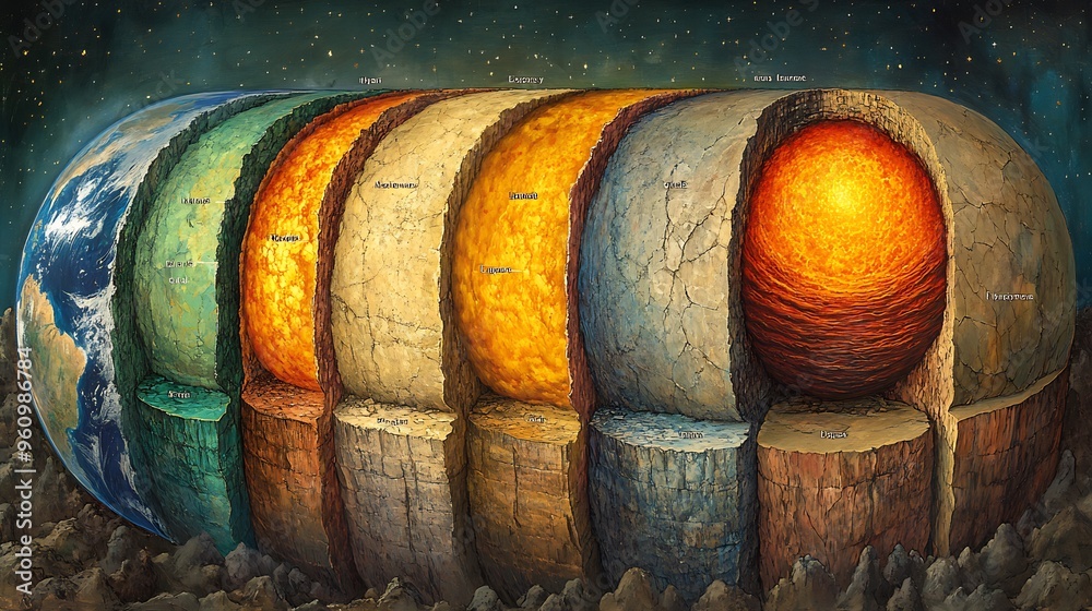 Layers of Earth A crosssectional illustration of Earth showing the ... Layers of Earth A crosssectional illustration of Earth showing the ...