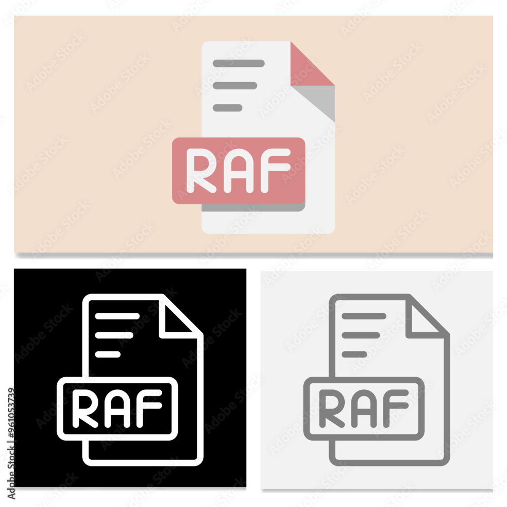 Raf document file format. set of flat file format icons with various ...