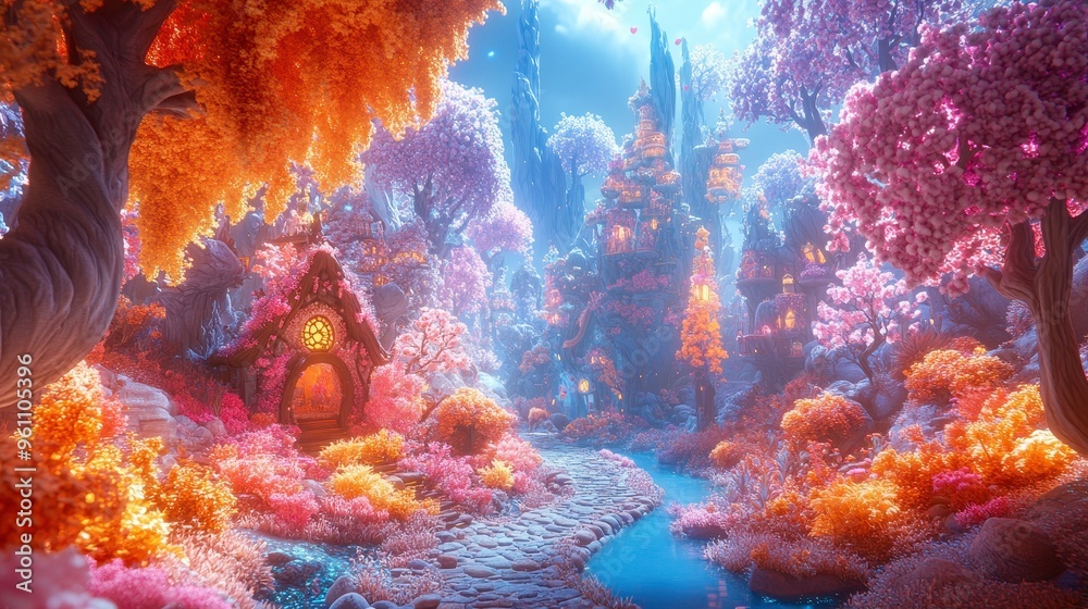 3D Cartoon Animals exploring a Tech Wonderland, with vibrant colors and ...