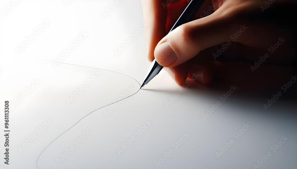 Hand Holding Ballpoint Pen Drawing Line, Line Art Illustration ...