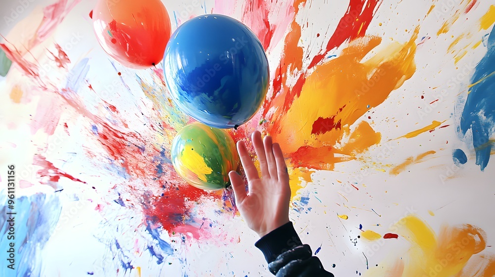 Balloon Filled with Paint Burst: A balloon filled with bright acrylic ...