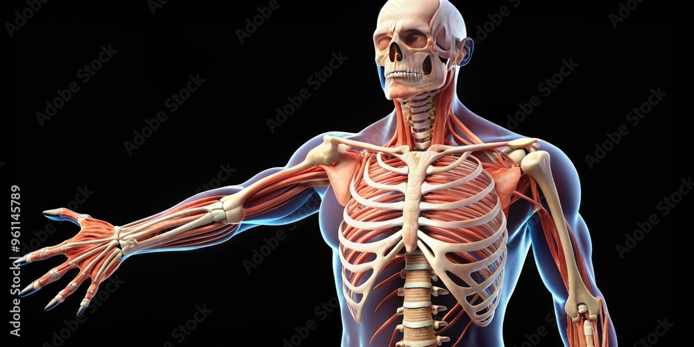 A detailed illustration of the human arm's skeletal and muscular ...